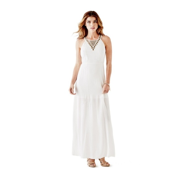 Guess | Dresses | New Guess Off White Stud Halter Maxi Long Dress L ...